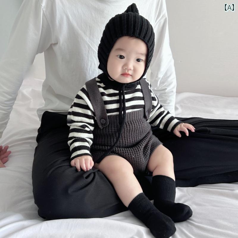 ・カテゴリ: キッズセット・対象性別: ユニセックス・スタイル: 韓国・セットタイプ: サロペットパンツセット・袖丈: 長袖・パンツ丈: ショート・柄: ボーダー・素材: ニット・生地加工: ソフト加工・対象年齢: 乳幼児 (1〜3歳)種・...