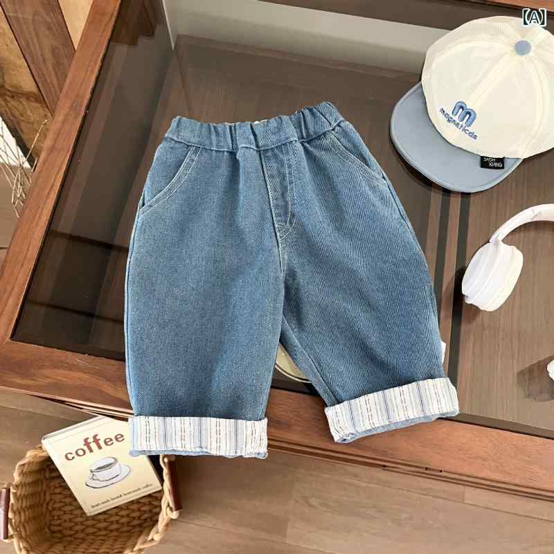・カテゴリ: キッズパンツ・タイプ: デニムパンツ・スタイル: カジュアル・主な素材: 綿54.5%・生地加工: 柔らか仕上げ・丈: 長ズボン・ウエスト: ミッドウエスト・ウエスト仕様: ゴム・柄: 無地・要素: パッチワーク・性別: ユニ...