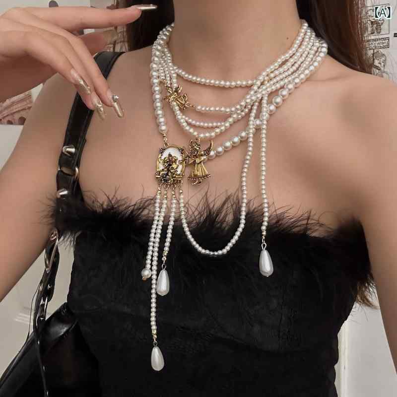 ・カテゴリ: ネックレス・スタイル: スウィートクール・スタイルカテゴリ: 個性的トレンド・対象: ユニセックス・主な素材: フェイクパール、合金・ペンダント素材: フェイクパール・チェーンタイプ: 鎖骨チェーン・多層: あり・: 幾何学・...