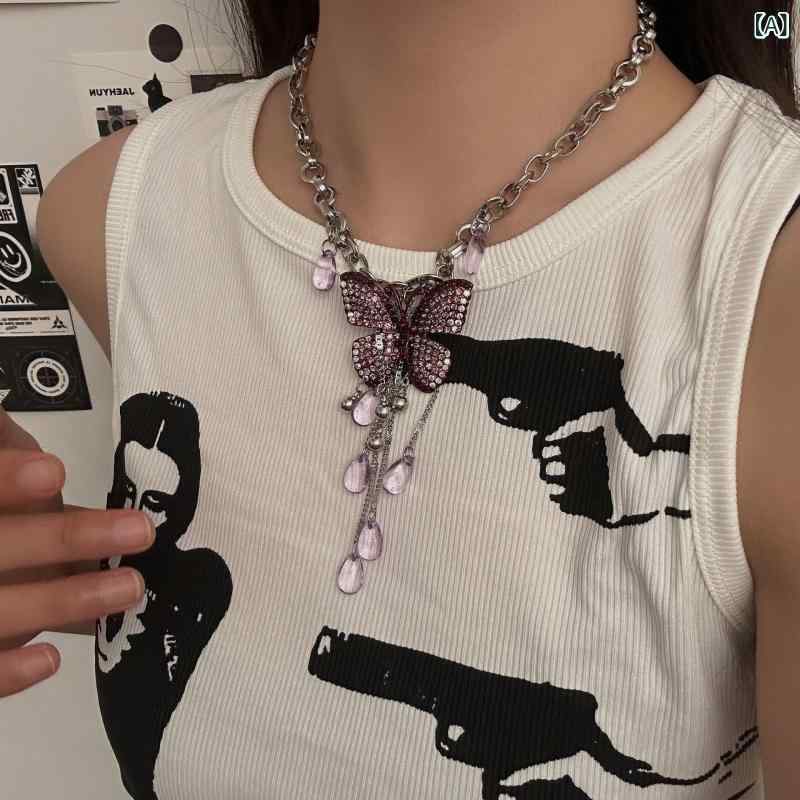 ・カテゴリ: ネックレス・スタイル: 個性的・主な素材: 合金・加工: メッキ加工・: 昆虫モチーフ・チェーンスタイル: 通常チェーン・ペンダント素材: 合金・長さ: 約41cm～50cm・モチーフ: 蝶・重さ: 約44g・対象: レディース