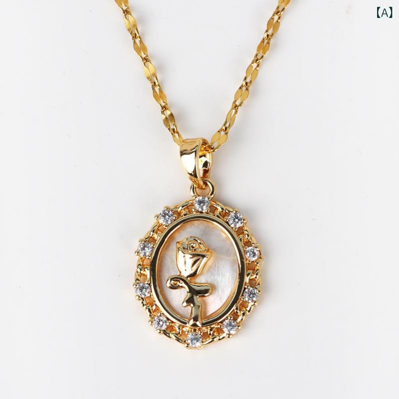 ・主な素材: ステンレス・加工技術: K18ゴールドメッキ・モチーフ: 花、バラ、花びら・チェーンの種類: スクリューチェーン・ペンダント素材: シェル・チェーンの長さ: 約21cm〜50cm・カラー展開: ゴールド、プラチナ・スタイル: ...