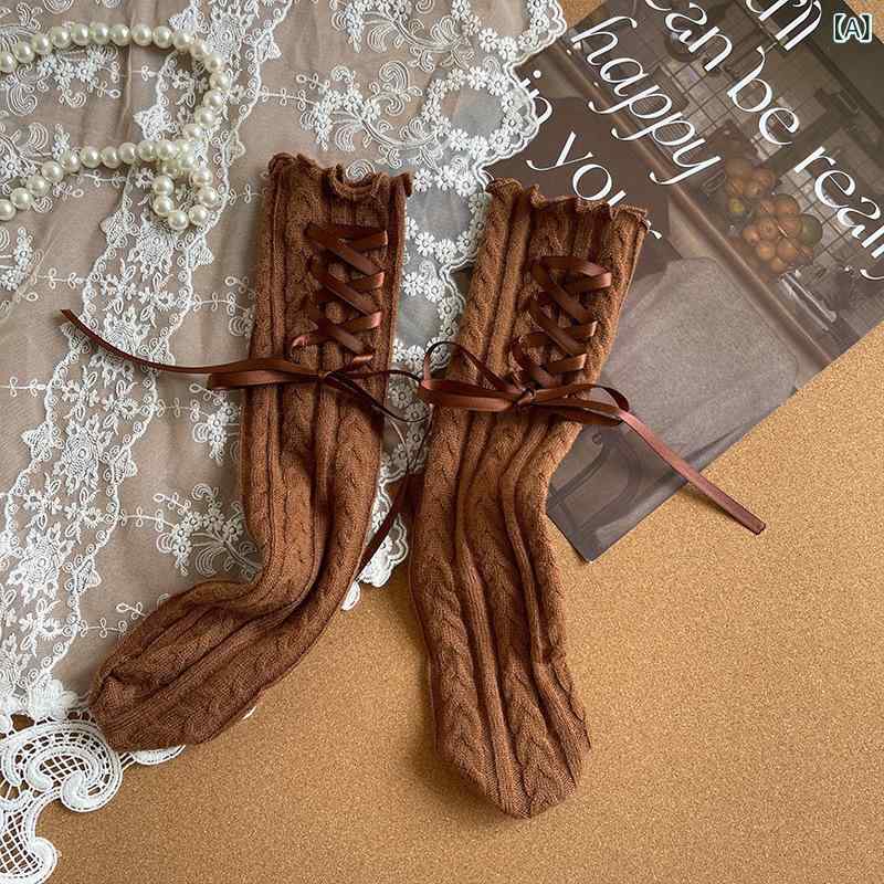 ・主な素材: 綿78%・性別: 女の子・カテゴリ: 靴下・加工: ジャカード・機能: 通気性、吸汗性・丈: ミドル丈・厚さ: 薄手・柄: 無地・要素: レース、リボン、プリンセス・カラー展開: コーヒー、グレー、ブラック・サイズ展開: フリ...