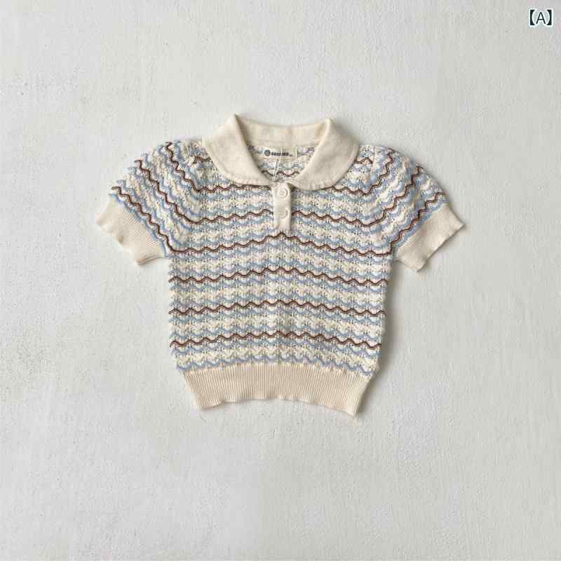 ・カテゴリ: 子供用セーター・スタイル: 韓国・主な素材: 綿・ネックライン: 襟付き・袖丈: 半袖・柄: ストライプ・厚さ: 普通・糸の太さ: 細め・開閉様式: プルオーバー・生地加工: 柔軟加工・性別: ユニセックス・対象年齢: 1〜3...