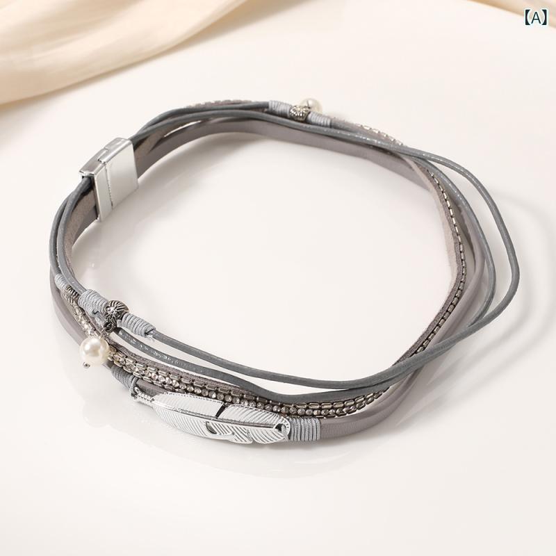 ・カテゴリ: ブレスレット・主な素材: 人工皮革・スタイル: 個性的、シンプル・対象: ユニセックス・: 幾何学模様・装飾素材: 合金、人工宝石、半貴石・機能: 装飾