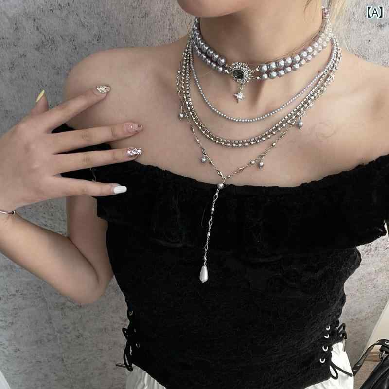 ・カテゴリ: ネックレス・スタイル: 清新スウィート・対象: レディース・主な素材: 合金・ペンダント素材: 合金・加工: 電鍍・: 幾何学模様・特徴: 多層・チェーンの種類: レギュラーチェーン・人気要素: パール・カラー: シルバーグレ...