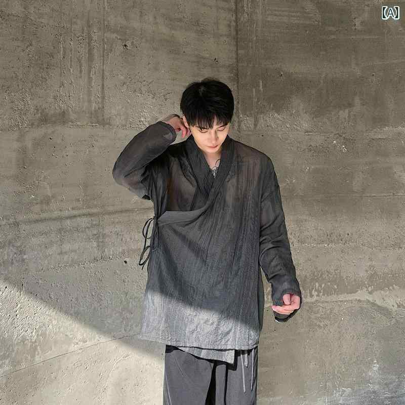 ・カテゴリ: シャツ・スタイル: 中国風・主な素材: ポリエステル96%以上・ネックライン: スタンドカラー・袖丈: 長袖・柄: 無地・フィット: ルーズフィット・厚さ: 薄手・加工: ジャカード・: 開襟・適用シーン: カジュアル・対象性...