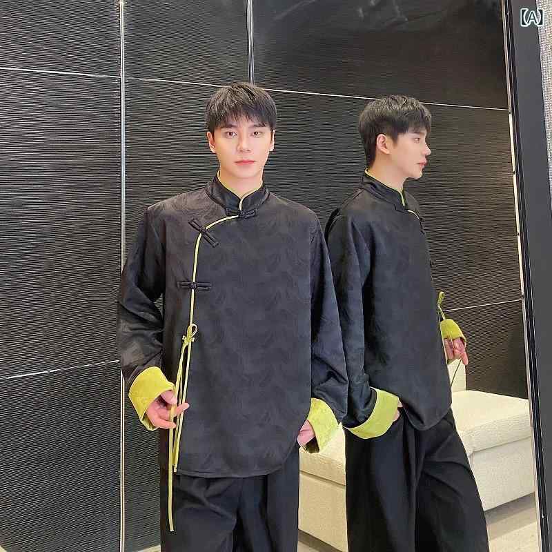 ・カテゴリ: シャツ・スタイル: 中国風・種類: 開襟シャツ・主な素材: ポリエステル96%以上・ネックライン: スタンドカラー・袖丈: 長袖・柄: 切り替え・加工: ジャカード織・フィット: ルーズフィット・厚さ: 普通・着用シーン: カ...