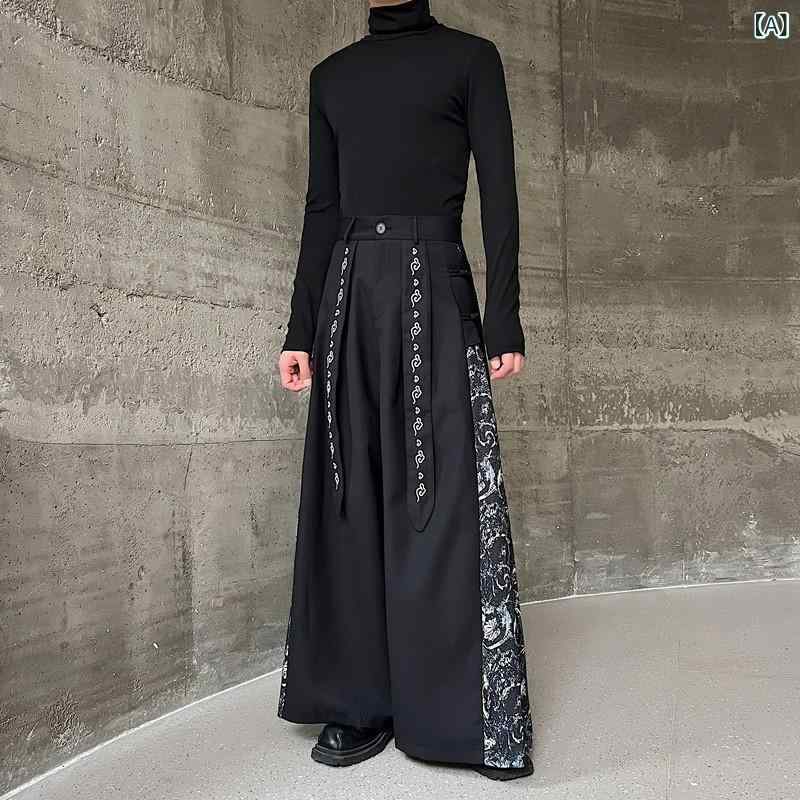・スタイル: 中国風・: ベーシック・パンツシルエット: ワイドストレート・パンツ丈: ロング・ウエスト: ミッドライズ・フロント: ジッパーフライ・厚み: 標準・柄: 植物、花柄・主な素材: ポリエステル・着用シーン: カジュアル・裾: ...