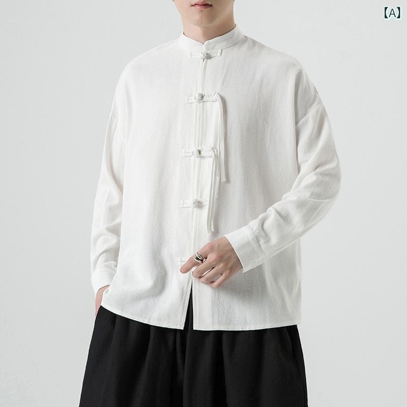 ・カテゴリ: シャツ・スタイル: 中国風・デザイン: 開襟・シルエット: ルーズフィット・ネックライン: スタンドカラー・袖丈: 長袖・柄: 無地・厚さ: 普通・カラー展開: ホワイト、ブルーグリーン・サイズ展開: M、L、XL、2XL、3...