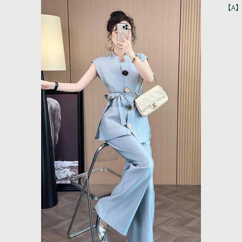 ・カテゴリ: カジュアルセットアップ・性別: レディース・主な素材: スパンデックス70～80%、綿・袖丈: ノースリーブ・袖タイプ: プリンセススリーブ・柄: 3Dプリント・加工: シルケット加工・カラー: ブルー・サイズ展開: S、M、...