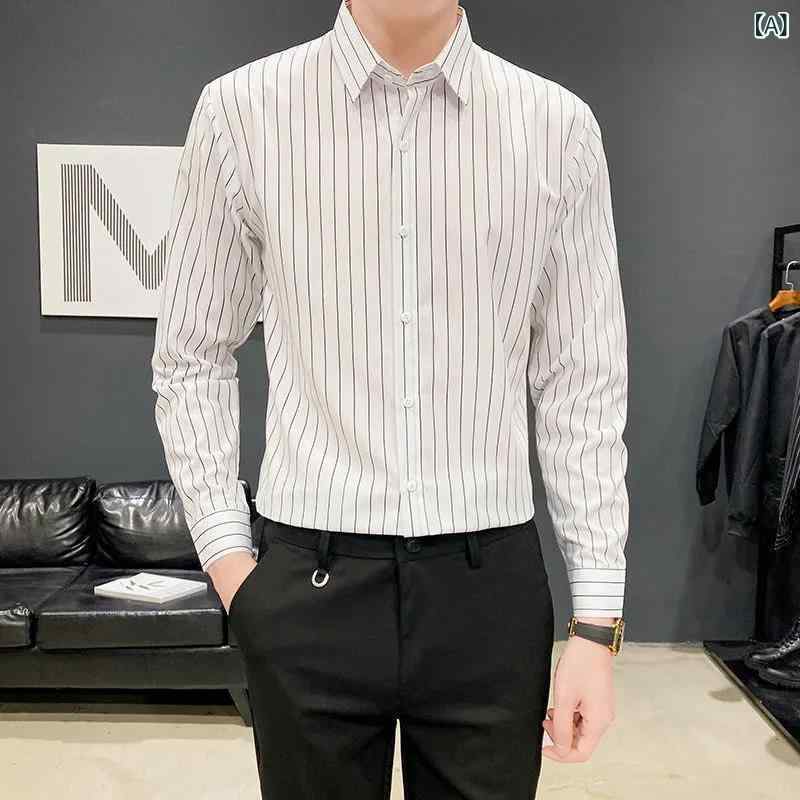 ・カテゴリ: シャツ・スタイル: カジュアル・フィット: ルーズフィット・ネックライン: スクエアネック・袖丈: 長袖・柄: ストライプ・厚さ: 通常・対象: 若者・対象年齢: 大人・性別: 男性・カラー展開: ホワイト (ストライプ/無地...