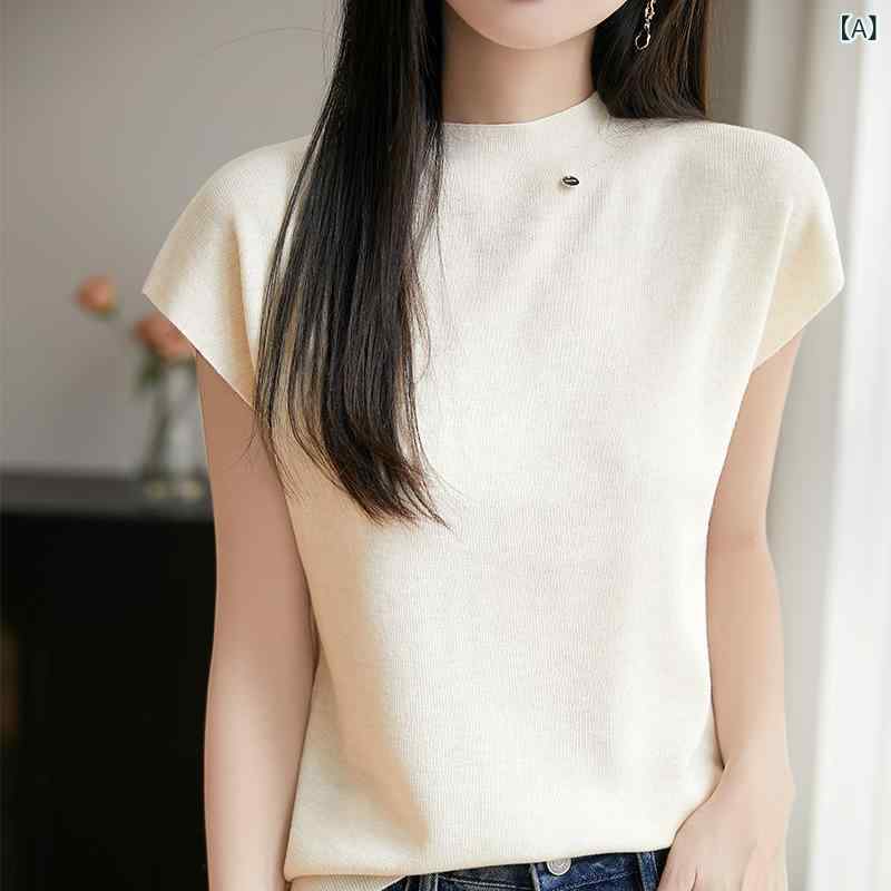 ・カテゴリ: Tシャツ・スタイル: 上品通勤、エレガント・主な素材: ウール混紡・柄: 無地・ネックライン: モックネック・袖丈: 半袖・袖デザイン: フリルスリーブ・デザイン: プルオーバー・フィット: レギュラー・着丈: 標準・製法: ...