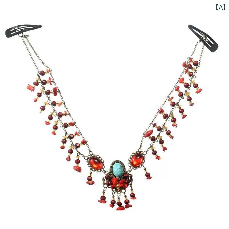 ・カテゴリ: 頭飾・素材: 混合素材・種類: BBクリップ・加工: 手作り・装飾タイプ: 眉心墜・カラー展開: 赤珠、月牙赤珠、月牙青珠・流行要素: 豆・スタイル: 中国風・テイスト: 個性風潮・対象: 女性・流行要素分類: 民族風/国風