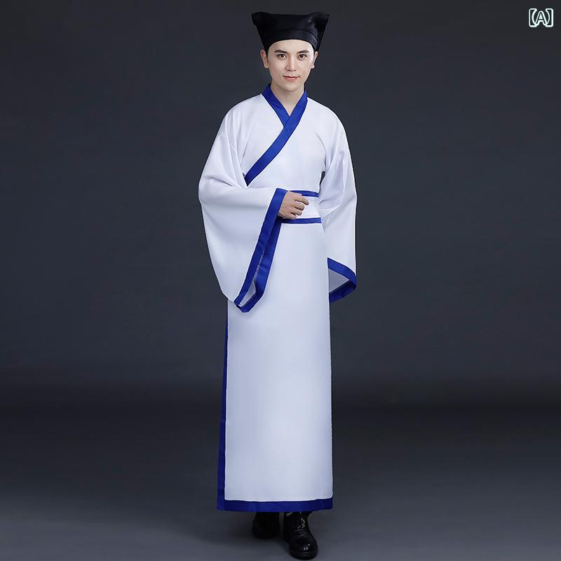 ・スタイル: 漢服・主な素材: ポリエステル・対象: 若年男性・適用シーン: 宴会・カラー展開: 新董永、書生ブルー、書生グレー・サイズ展開: M、L、XL、XXL、XXXL