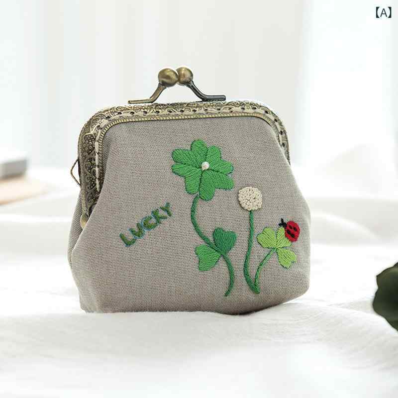 ・カテゴリ: 刺繍キット・スタイル: モダンスタイル・素材: リネン・柄: 花、植物、葉・種類: がま口バッグ・カラー展開: ホワイト、ブラック・刺繍タイプ: 蘇州刺繍