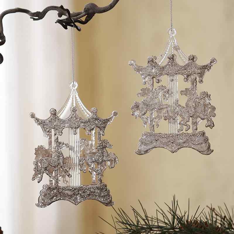 ・素材: アクリル・製法: 半機械半手作業・種類展開: 鹿, クリスタル木馬, 回転木馬, ダンサー, パンプキン馬車, 鈴, 花冠, 無粉アイスクル（6個セット）, パンプキン馬車（2個セット）, 回転木馬（2個セット）, アソート（3個...