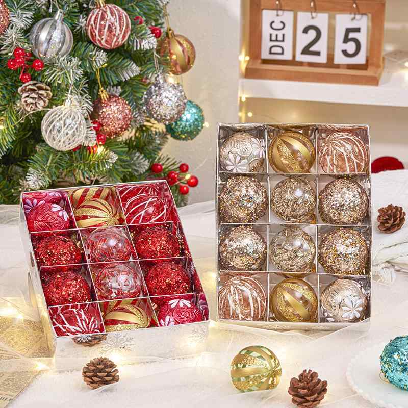 ・素材: プラスチック・直径: 6cm・内容量: 12個入り・カラー展開: ゴールド、レッド、シルバー、湖水ブルー、ローズゴールド、シャンパンゴールド・適用イベント: クリスマス