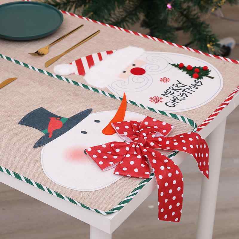 ・素材: 布・カラー展開: 麻布老人テーブルランナー、麻布雪人テーブルランナー、白色フリース老人テーブルランナー・スタイル: カートゥーン・適用祝日: クリスマス