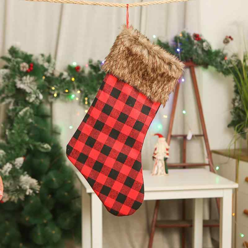 ・素材: 布・カラー展開: 黒白チェック柄ブラウンボアクリスマスソックス、赤黒チェック柄ブラウンボアクリスマスソックス・スタイル: カートゥーン、ヨーロピアン、モダンアート・適用祝日: クリスマス