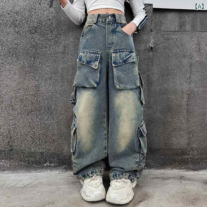 ・スタイル: 韓国・生地: デニム・丈: ロング・主な素材: ポリエステル80%・性別: 女の子・対象年齢: 中高学年向け（8歳以上、身長140cm以上）・タイプ: カジュアルパンツ・生地加工: 柔軟加工・柄: 無地・特徴: かわいい、トレ...