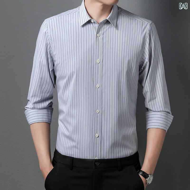 ・カテゴリ: シャツ・主な素材: ポリエステル・生地特性: 四面弾・生地番手: 100番手・スタイル: 中高年向け・版型: スリムフィット・襟型: ワイドカラー・袖丈: 長袖・柄: ストライプ・厚さ: 普通・スタイル詳細: ステッチ・対象:...