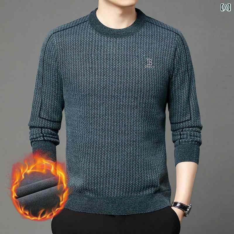 ・カテゴリ: ニット・対象: メンズ・対象層: ミドルエイジ・スタイル: プルオーバー・テイスト: シンプル・フィット: ストレート・主な素材: ポリエステル・厚さ: 裏起毛・ネックライン: クルーネック・袖丈: 長袖・詳細: リブヘム・加...