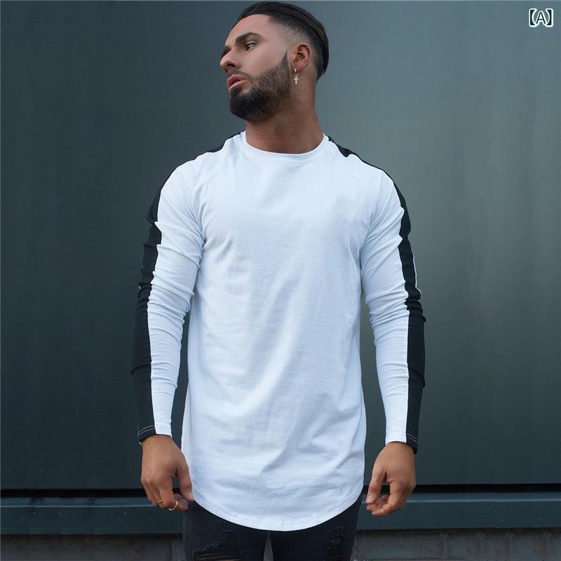 ・カテゴリ: Tシャツ・スタイル: 欧米風・フィット: スリム・タイプ: プルオーバー・主な素材: 綿95%・ネックライン: クルーネック・袖丈: 長袖・柄: 無地・厚さ: 普通・: 切り替え・着用シーン: スポーツ・性別: メンズ・対象年...