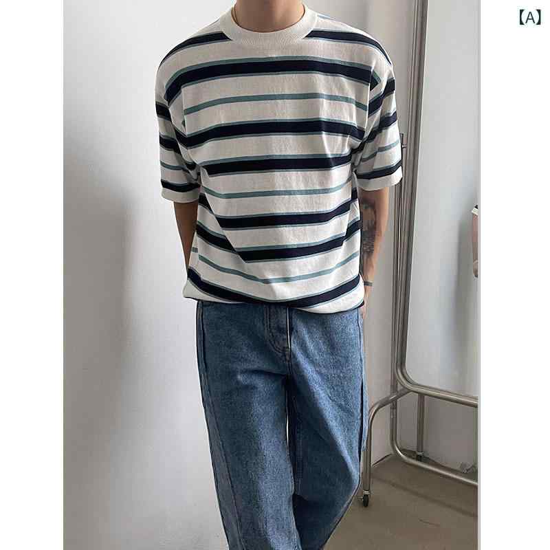 ・カテゴリ: Tシャツ、ベスト・スタイル: 韓国・タイプ: プルオーバー・フィット: ルーズフィット・主な素材: ポリエステル88%、綿12%・ネックライン: クルーネック・袖丈: 半袖・袖タイプ: レギュラー・柄: ストライプ・プリント:...