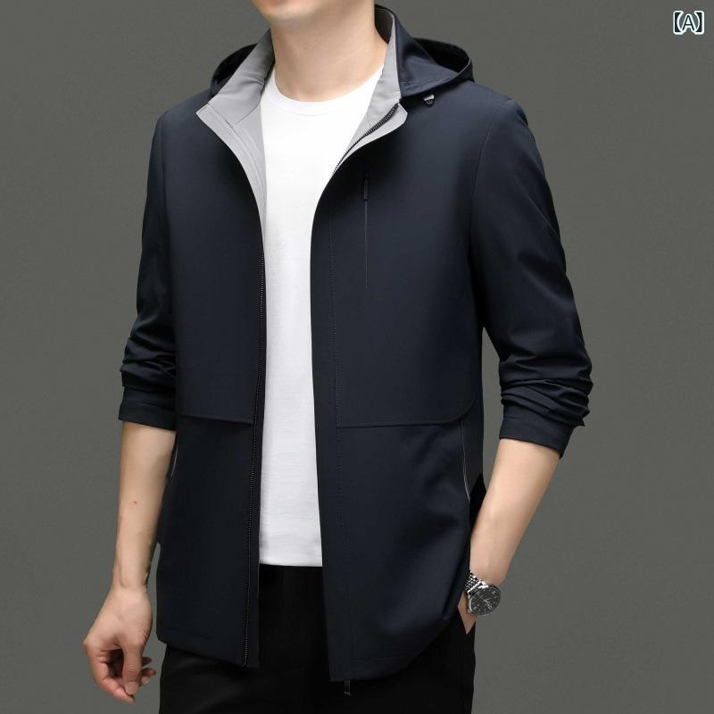 ・機能: 防風・カテゴリ: ジャケット・スタイル: ライトビジネス・ネックライン: スタンドカラー・フィット: ルーズ・前開き: ジッパー・フード: 付き・厚さ: 普通・柄: 無地・対象: 中年層・主な素材: 桑蚕80%・裏地素材: ポリエ...