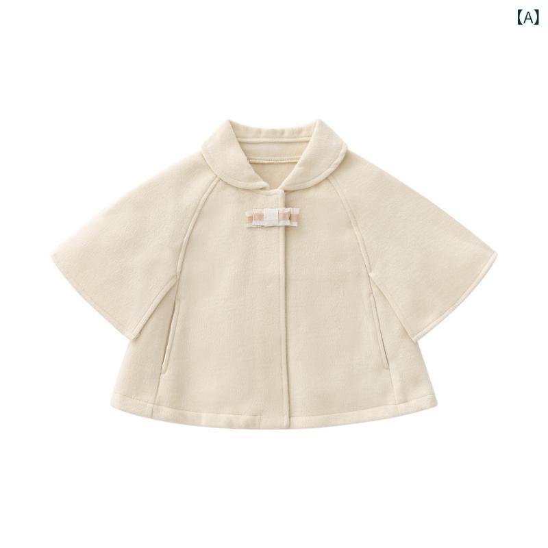 ・カテゴリ: キッズポンチョ・スタイル: ブリット・性別: 女性用・厚さ: 普通・柄: 無地・要素: リボン、ブリット、プリンセス・留め具: シングルボタン・生地: ウール調素材・主な素材: ポリエステル80%・カラー: オフホワイト・サイ...