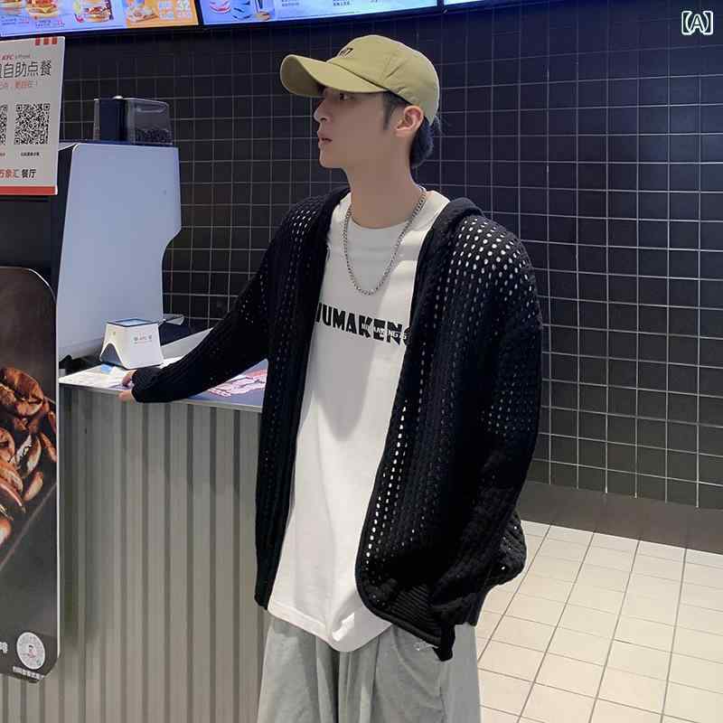 ・カテゴリ: ニットカーディガン・シルエット: ゆったり・ネックライン: フード付き・袖丈: 長袖・厚さ: 標準・性別: メンズ・対象年齢層: 大人・ディテール: エンブレム・主な素材: ポリエステル・シーン: カジュアル・カラー展開: ブ...