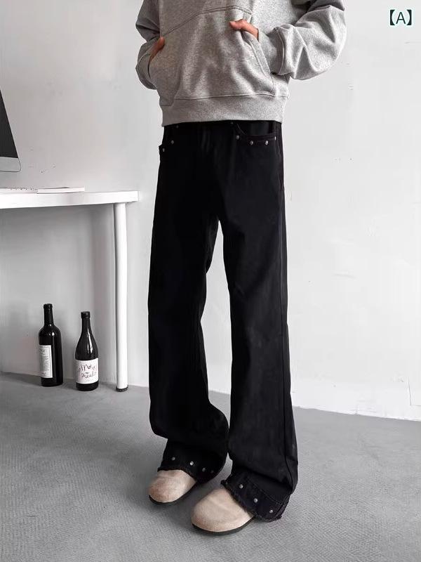・カテゴリ: デニムパンツ・スタイル: レトロ、ヒップホップ・タイプ: ベーシック・性別: メンズ・対象: 大人・シルエット: ルーズフィット、ワイドレッグ、フレア・丈: フロアレングス・ウエスト: ミドルウエスト・フロント: ジッパーフラ...