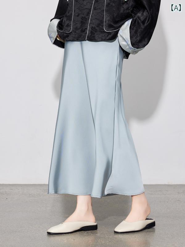 ・カテゴリ: スカート・スタイル: レトロモダン・テイスト: チャイニーズ・: マーメイド・丈: ロング丈・主な素材: アセテート繊維・主な素材成分: 30%〜50%・柄: 無地・特徴: ドレープ感・伸縮性: ややあり・カラー展開: スモー...