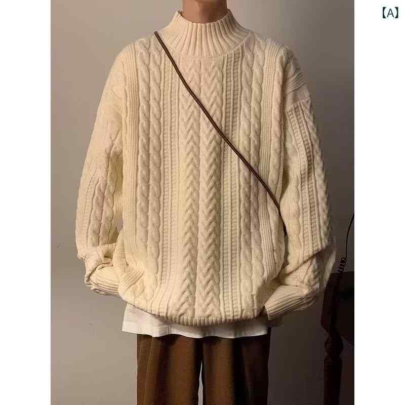 ・カテゴリ: ニット・スタイル: レトロ・: プルオーバー・フィット: ルーズフィット・ネックライン: モックネック・袖丈: 長袖・厚さ: 普通・柄: 無地・主な素材: ポリエステル96%混紡・加工: ノーアイロン加工・機能: 洗濯機洗い対...