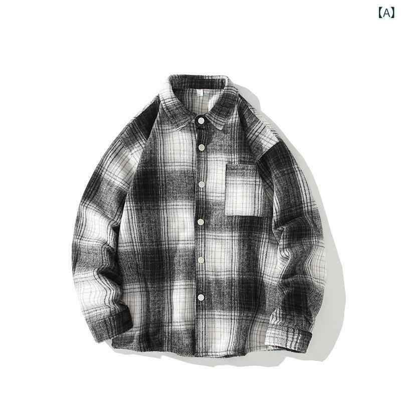 ・カテゴリ: シャツ・スタイル: アメリカンレトロ・主な素材: ポリエステル60%・生地番手: 30番手・機能: 通気性、アイロン不要・: 開襟・シルエット: ルーズフィット・襟型: スクエアカラー・袖丈: 長袖・柄: チェック・加工: プ...