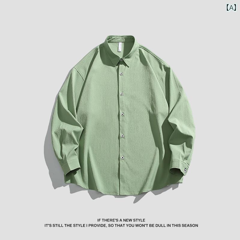 ・カテゴリ: シャツ・主な素材: ポリエステル97.6%、スパンデックス2.4%・生地番手: 20番手・スタイル: 韓国・: 開襟・フィット: ルーズ・ネックライン: スタンドカラー・袖丈: 長袖・柄: 無地・厚さ: 普通・着用シーン: カ...