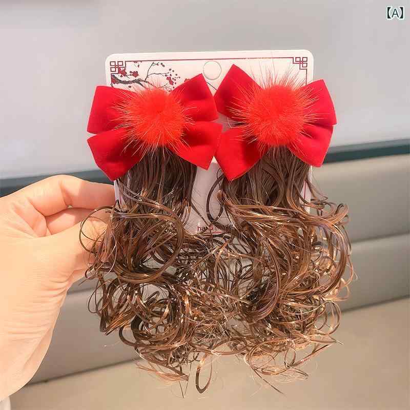 ・カテゴリ: ヘアピン、ヘアクリップ・スタイル: 和風、国風・対象: 子ども・素材: 布、ファブリック・デザイン: リボンび、ポンポン、花びら・カラー展開: 1#レッドポンポンリボンびウィッグヘアピン（ペア）, 2#ホワイトポンポンリボンび...
