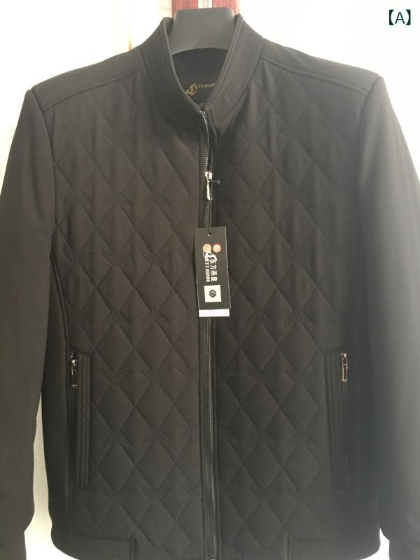 ・カテゴリ: 中綿ジャケット・スタイル: 中高年・対象: メンズ（中年層向け）・: 前開きジャケット・フィット: レギュラー・ネックライン: スタンドカラー・前立て: ジッパー・厚さ: 厚手・柄: ひし形・加工: 刺繍・表地素材: ポリエス...