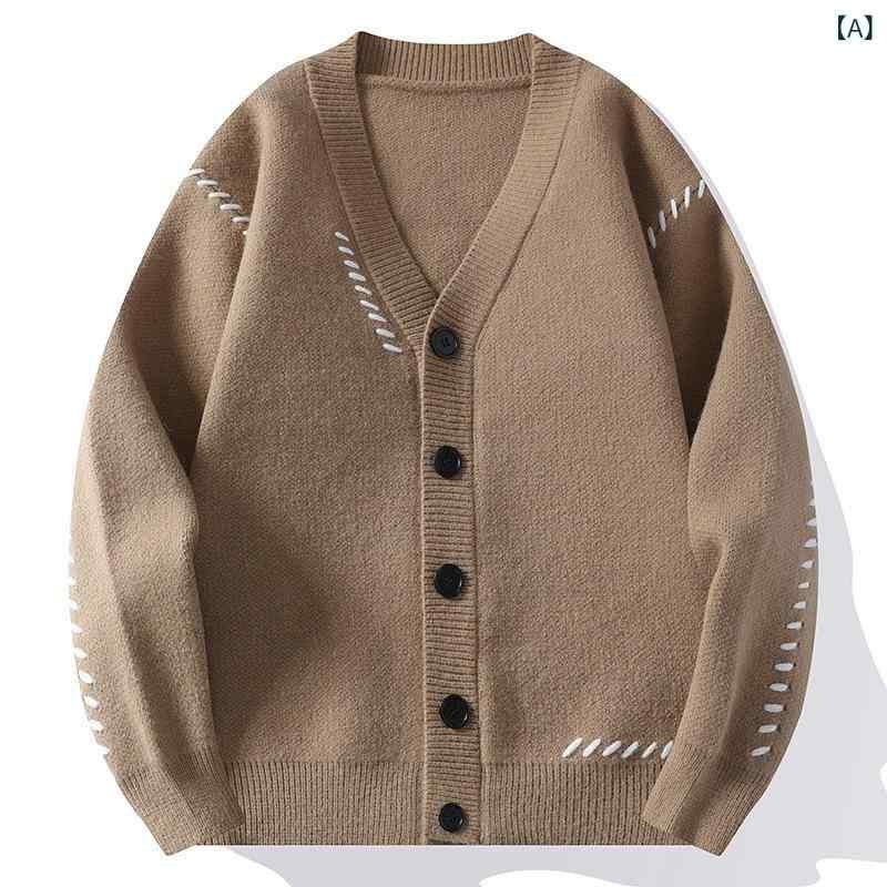 ・カテゴリ: ニットカーディガン・スタイル: 青春流行・性別: メンズ・対象年齢: 18～24歳・主な素材: アクリル49%、化学繊維混紡・ネックライン: Vネック・袖丈: 長袖・シルエット: ルーズフィット・厚さ: レギュラー・: リブ裾...