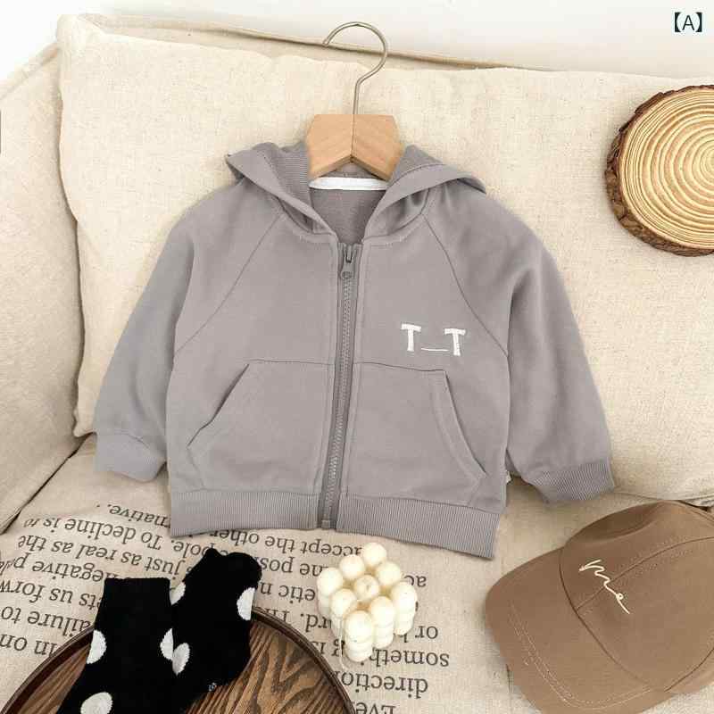 ・カテゴリ: キッズパーカー・性別: 男女兼用・スタイル: 韓国・対象年齢: 幼児（1〜3歳）・生地加工: 柔軟加工・柄: ロゴ・厚さ: 薄手・袖丈: 長袖・開閉タイプ: ジップアップ・フード: 付き・要素: カーディガン、トレンド・主な素...