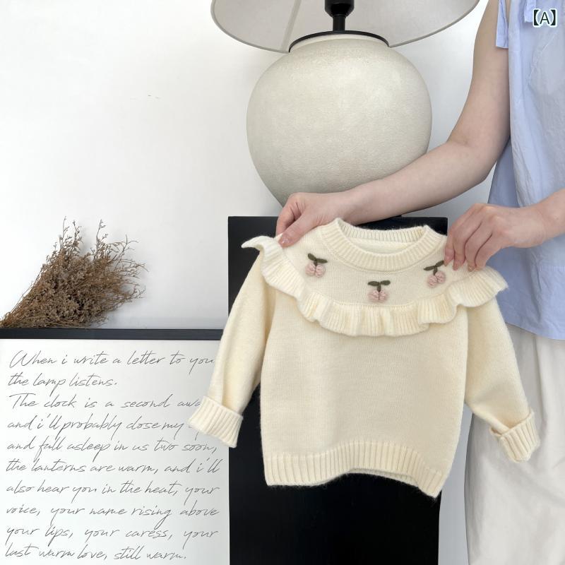 ・カテゴリ: キッズセーター・性別: 女の子・織り加工: 柔らか仕上げ・スタイル: 韓国・対象年齢: 1〜3歳児（身長80〜100cm）・毛糸の太さ: 普通・厚さ: 普通・袖丈: 長袖・留め方: プルオーバー・柄: 花柄・要素: キュート、...