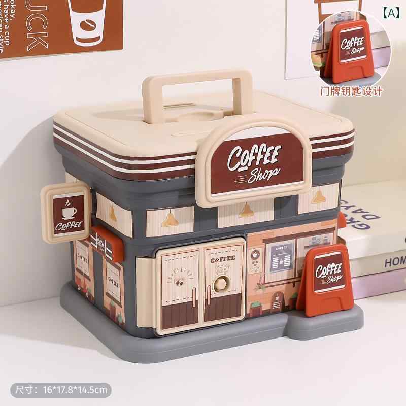 ・形状: 家・スタイル: 欧風・展開: ベージュコーヒー、レッドガソリンスタンド、グリーンコンビニエンスストア、ベージュカフェ、ピンクテント、グリーンテント