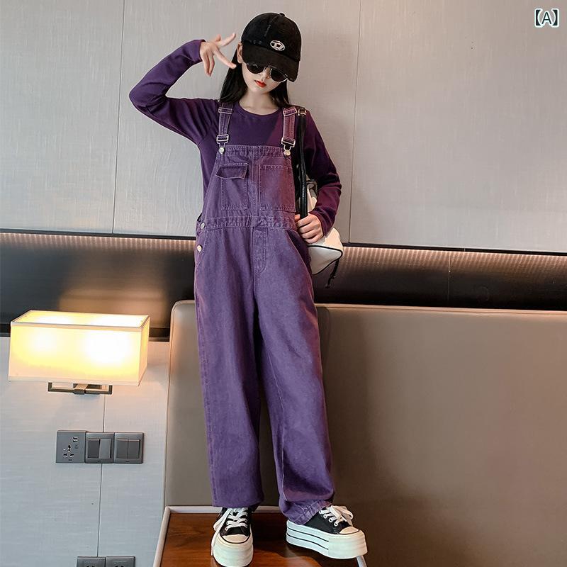 ・カテゴリ: 子供用パンツ・スタイル: 韓国・対象: 女の子・対象年齢: 8歳以上（身長140cm以上）・主な素材: 綿混紡・丈: 長ズボン・ウエスト: ミドルウエスト・前開き: ボタン・柄: 無地・要素: セット、サスペンダー・生地加工:...