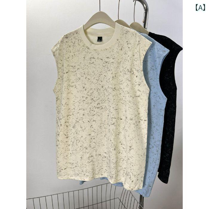 ・カテゴリ: Tシャツ・スタイル: 通勤、オフィススタイル・主な素材: 綿・素材比率: 綿 70%以上 80%未満・柄: 無地・デザイン: プルオーバー・袖丈: ノースリーブ・クラフト: プリント、染色・シルエット: ルーズフィット・着丈:...