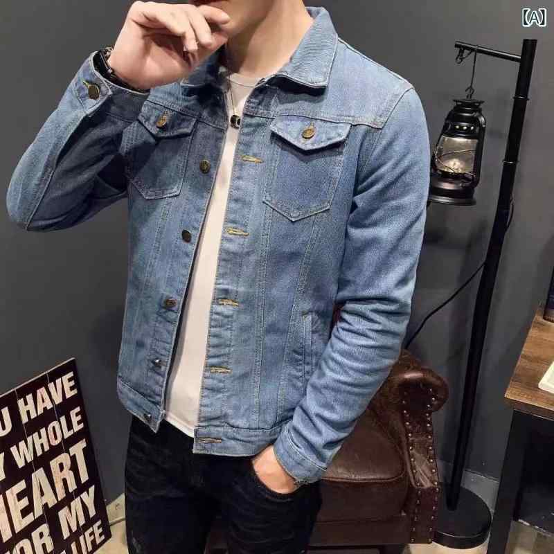 ・カテゴリ: ジャケット・スタイル: 韓国・ネックライン: 襟付き・フィット: スリム・前立て: シングルブレスト・厚さ: 普通・柄: 無地・着用シーズン: 春秋・主な素材: デニム（綿80%）・着用シーン: カジュアル・裾: ストレート・...