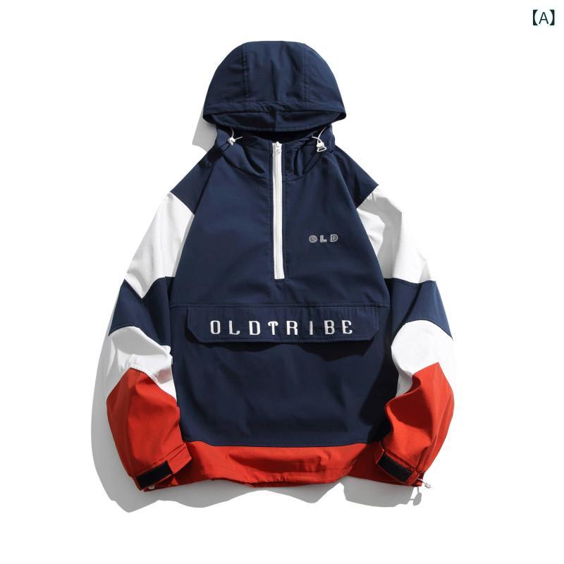 ・機能: 防風・カテゴリ: ジャケット・スタイル: ストリートカジュアル・シルエット: ゆったり・フード: 連帽・厚さ: 普通・主な素材: ポリエステル・カラー: ネイビー・サイズ展開: M、L、XL、XXL・対象: ティーン、成人・対象性...