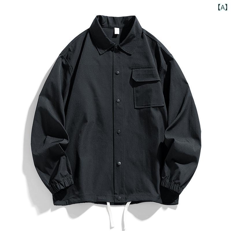 ・機能: 耐摩耗性・カテゴリ: ジャケット・スタイル: レトロ・ネックライン: 襟付き・シルエット: ルーズフィット・フロント: ジップアップ・厚さ: 普通・柄: 無地・対象: 青年・主な素材: ポリエステル・裏地素材: ポリエステル・着用...