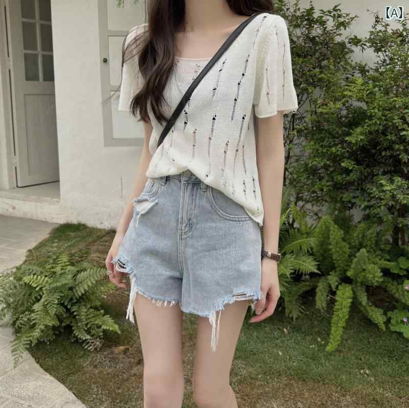 ・カテゴリ: ニット・スタイル: プルオーバー、日韓カジュアル・主な素材: ニット・厚さ: 薄手・フィット: ルーズフィット・ネックライン: クルーネック・袖丈: 半袖・袖タイプ: レギュラー・丈: ショート丈・柄: 無地・: 透かし編み・...