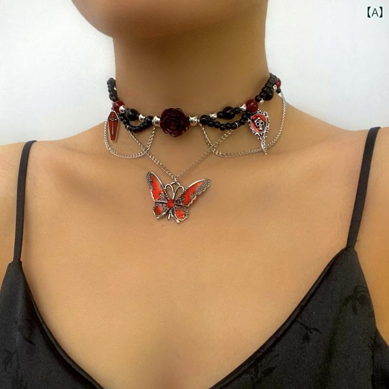 ・素材: 合金・加工方法: 電鍍・モチーフ: 昆虫・チェーンタイプ: 通常チェーン・ペンダント素材: 合金・周囲長: 31cm～40cm・カラー: レッド・流行要素: 蝶・スタイル: ゴシック風・重量: 約41g・スタイル分類: 個性的なト...