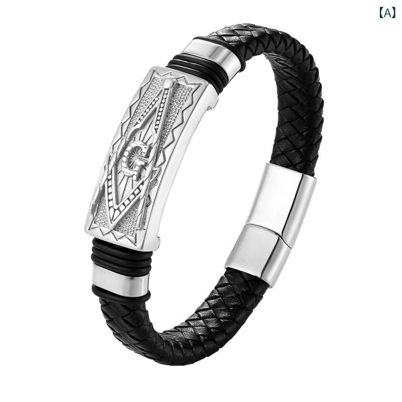 ・カテゴリ: ブレスレット・主な素材: レザー・加工: 電鍍・対象: 男女兼用・スタイル: 欧米ファッション・: 幾何学・柄: アルファベット・カラー展開: スチール、ゴールド、ブラック・サイズ展開: 19、21、23